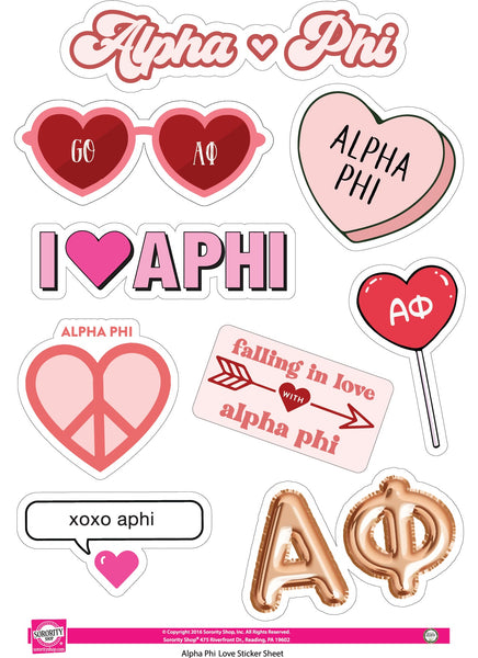 Alpha Phi- Sticker Sheet- Love Theme – Campus Connection