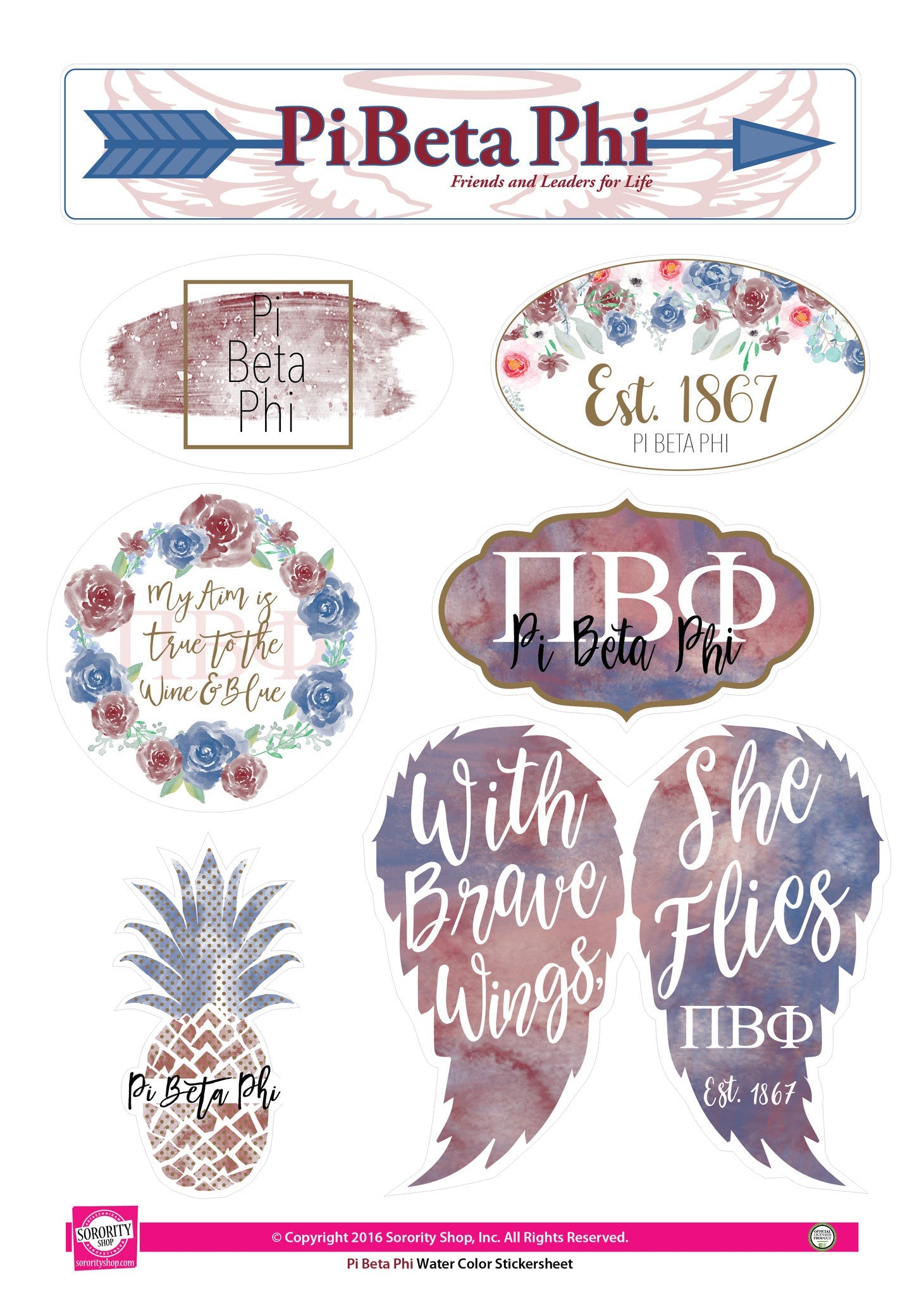 Pi Beta Phi Water Color stickers – Campus Connection