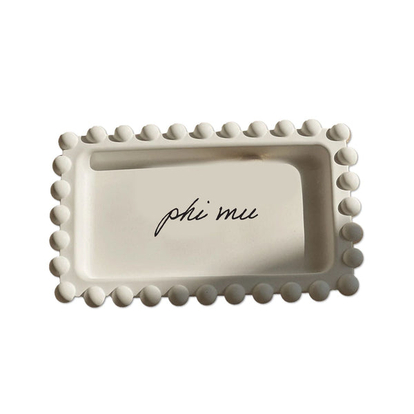 Phi Mu Jewelry Dish - Rectangular Cursive Script Sorority Name – Campus ...